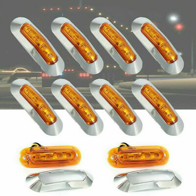 12V Led Amber Orange Side Marker Light 3.5" X1 Chrome Bezel Truck Lorry ...