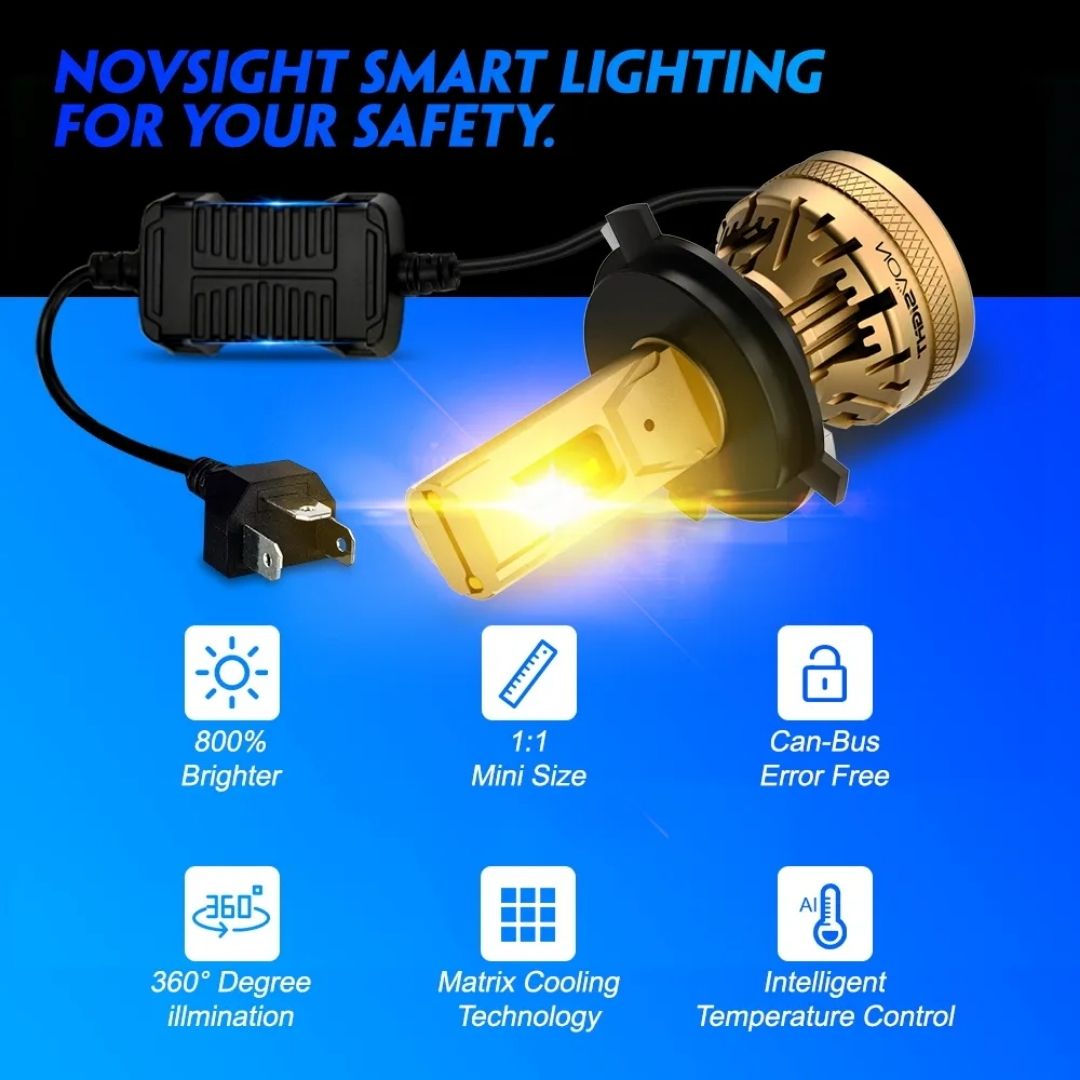 H7 LED Headlight 100W Yellow Bulb Set 9-32V | Novsight N37Y Series